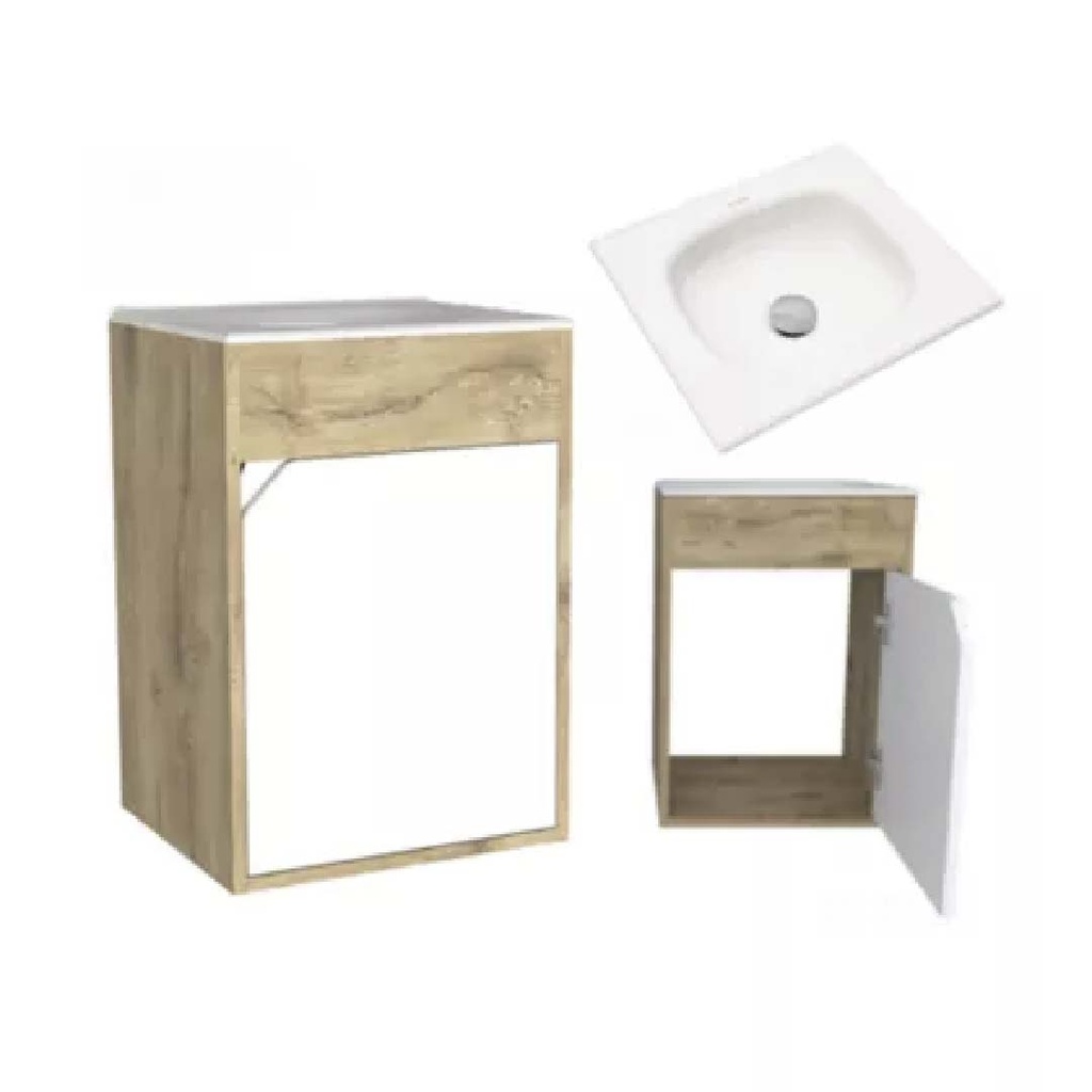 MUEBLE DE BAÑO ELEVADO ALUVIA BICOLOR MACADAMIA-BLANCO LVM 40CM CORONA | COMFER S.A.S